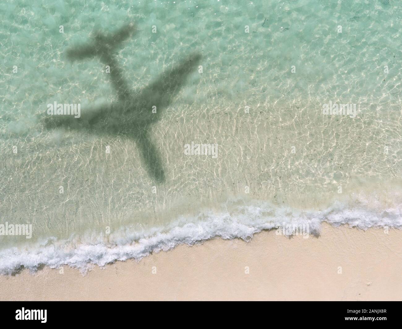 Aerial View Of A Shadow Of An Aero Plane Flying Over Beach Stock Photo ...