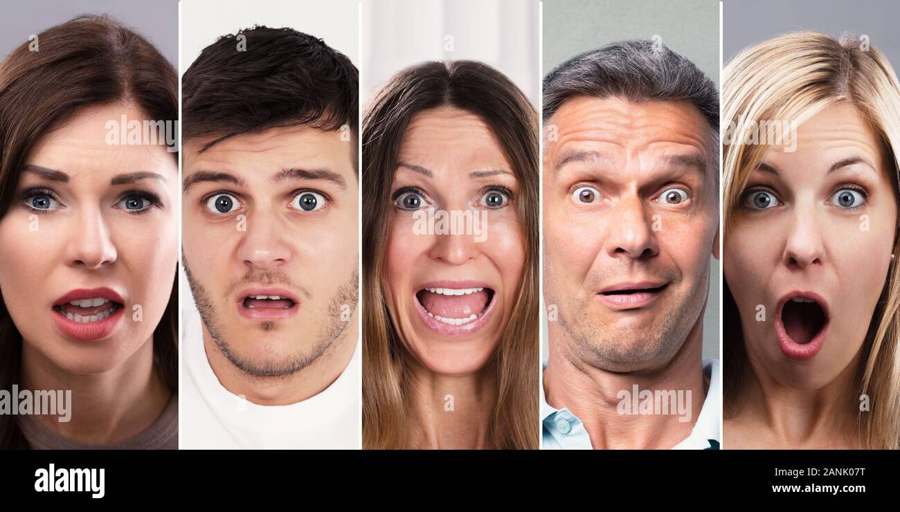 Collage Of Shocked People. Diverse Group OF People Portraits Stock ...