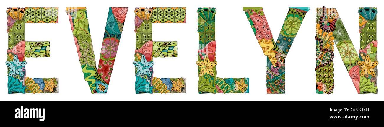 Female name Evelyn. Vector decorative zentangle object Stock Vector ...