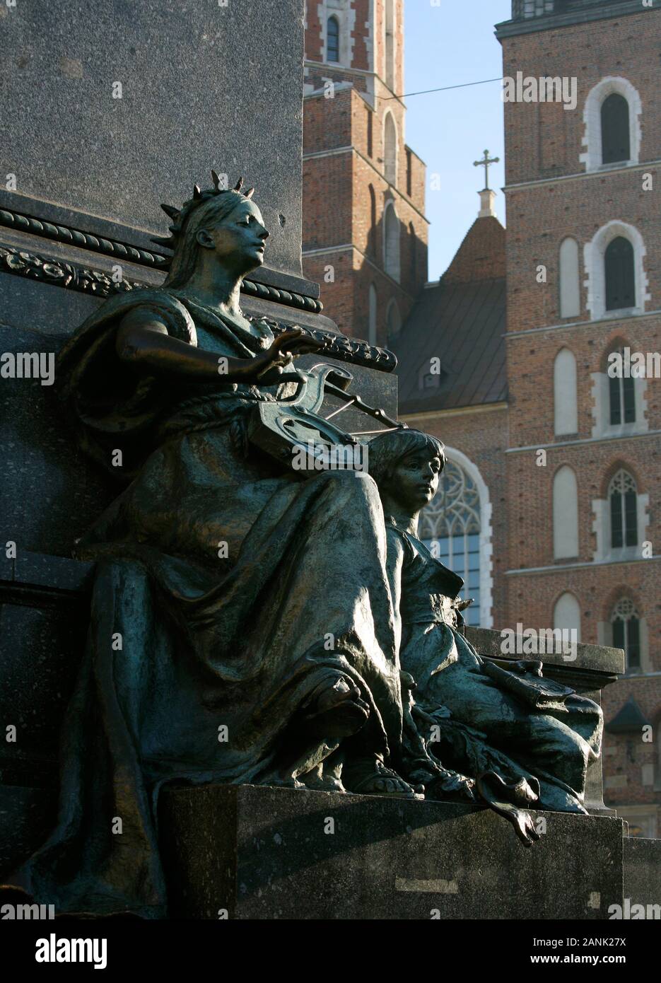 Poland Krakow, Detail, monument to great polish poet Adam Mickiewicz ...