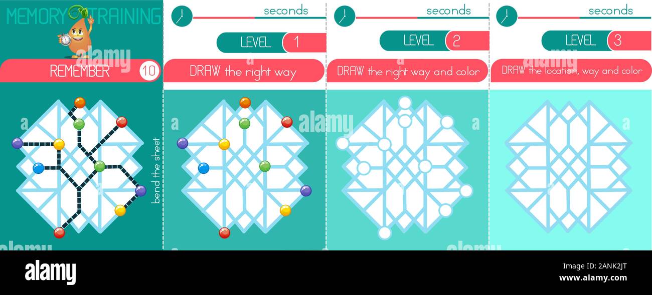 Memory game children and adult. Remember and draw colour and way ...