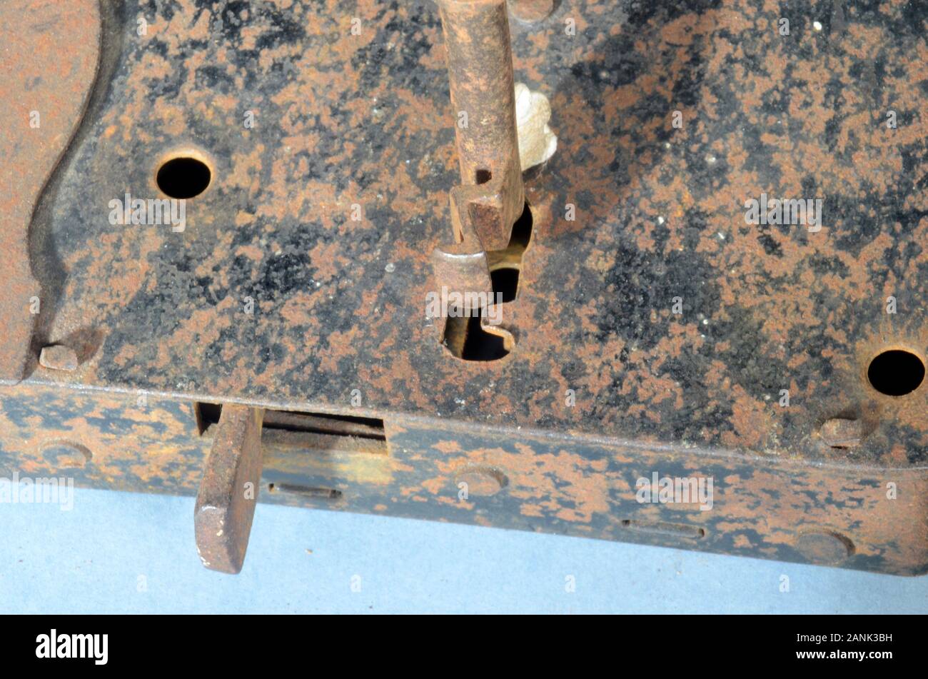 Vintage warded lock with attempted inserted key that does not fit Stock ...