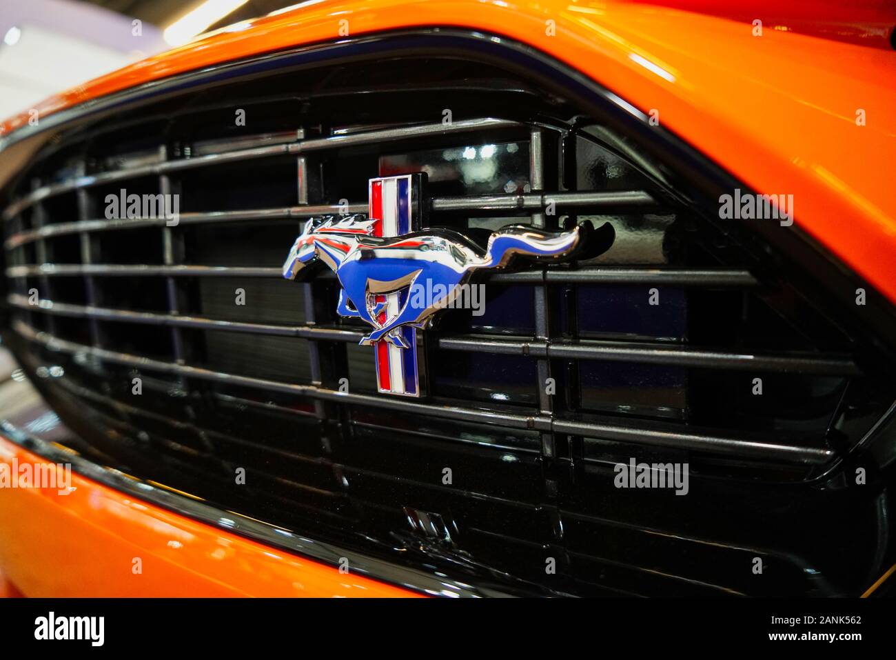 Montreal,Quebec,Canada,January 16,2020.Close-up of a Ford Mustang car ...