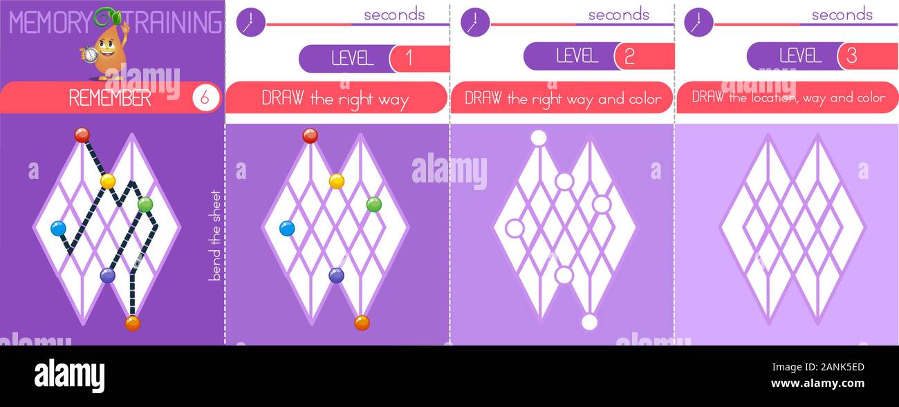 Memory game children and adults. Remember and draw colour and way ...