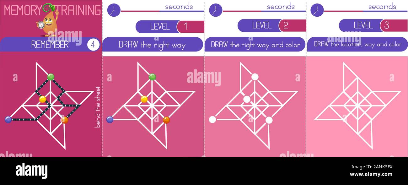 Memory game children and adults. Remember and draw colour and way ...