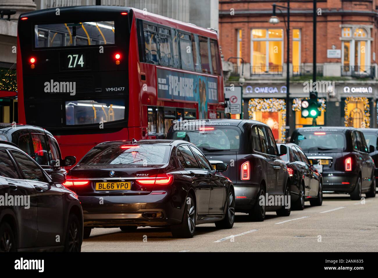 London, England, UK - December 31, 2019: Traffic jam in London center ...