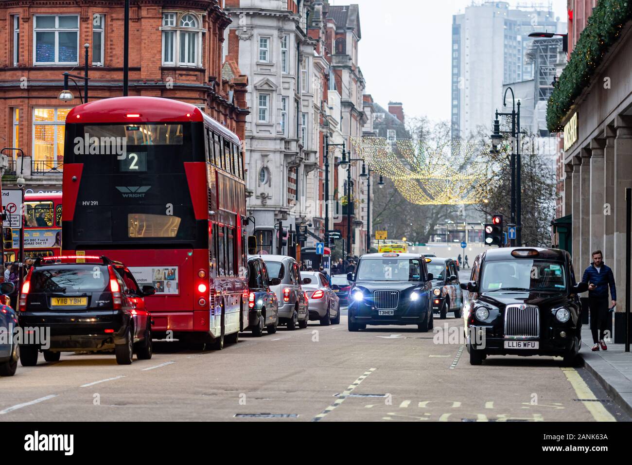 London, England, UK - December 31, 2019: Traffic jam in London center ...