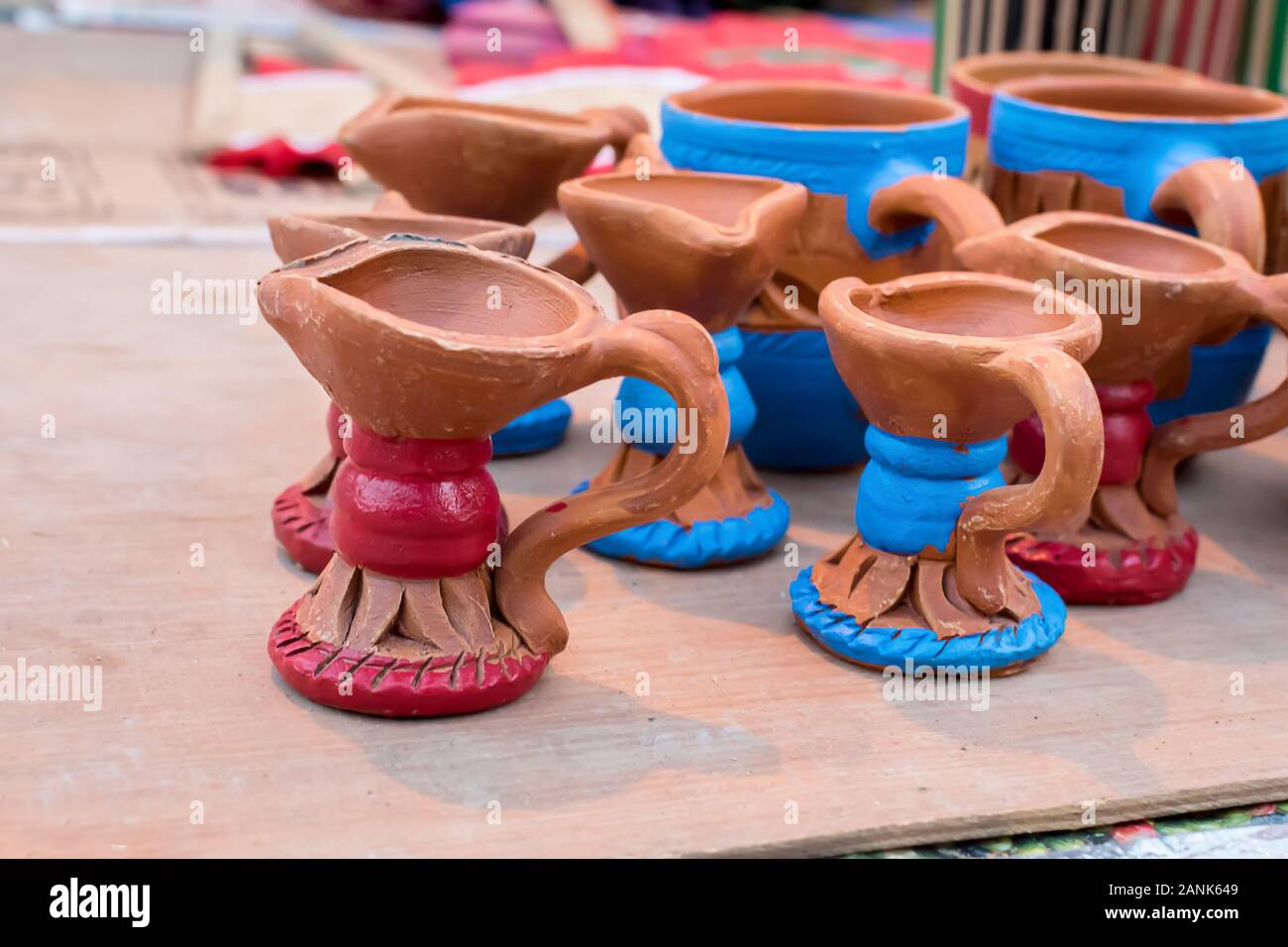 Indian traditional handmade clay potsisolated on blurred background are ...