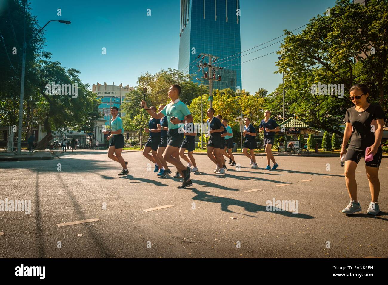 Bangkok/Thailand-06December2019: Lumphini park, morning, with group of ...