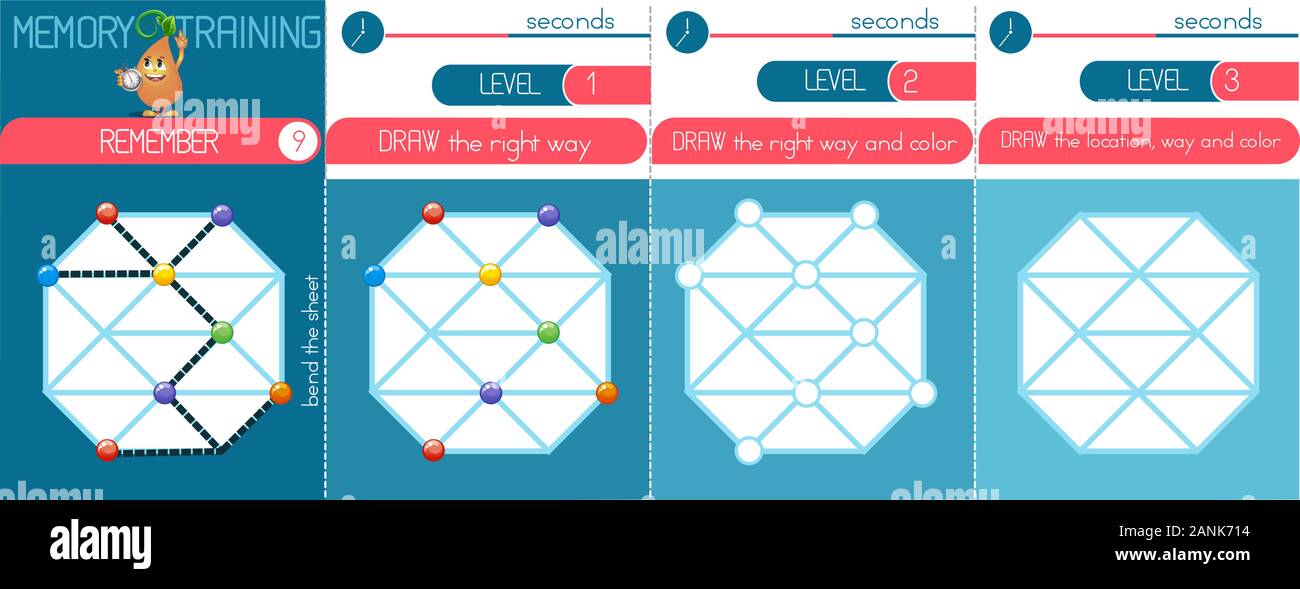 Memory game children and adults. Remember and draw colour and way ...