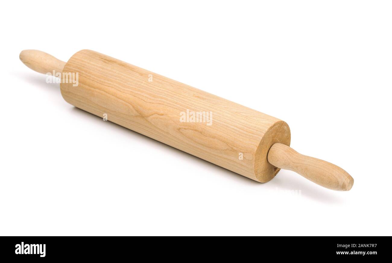 Wooden rolling pin isolated on white Stock Photo - Alamy