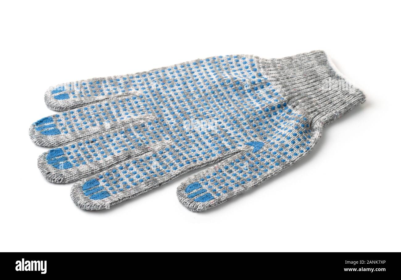 Single gray cotton knitted work glove isolated on white Stock Photo - Alamy