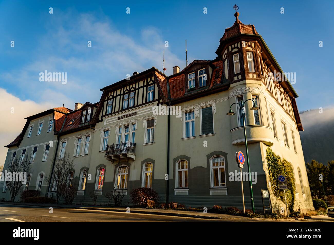 Town hall in Frohnleiten small town above Mur river in Styria,Austria ...