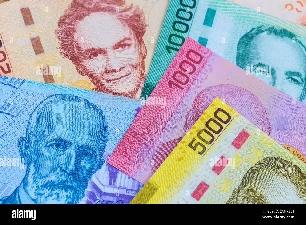 Costa Rican money, paper banknotes of a country from Central America ...