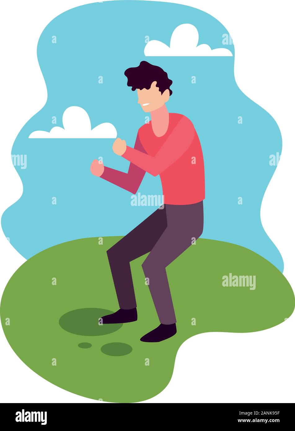 man in pose of dancing in landscape background vector illustration ...