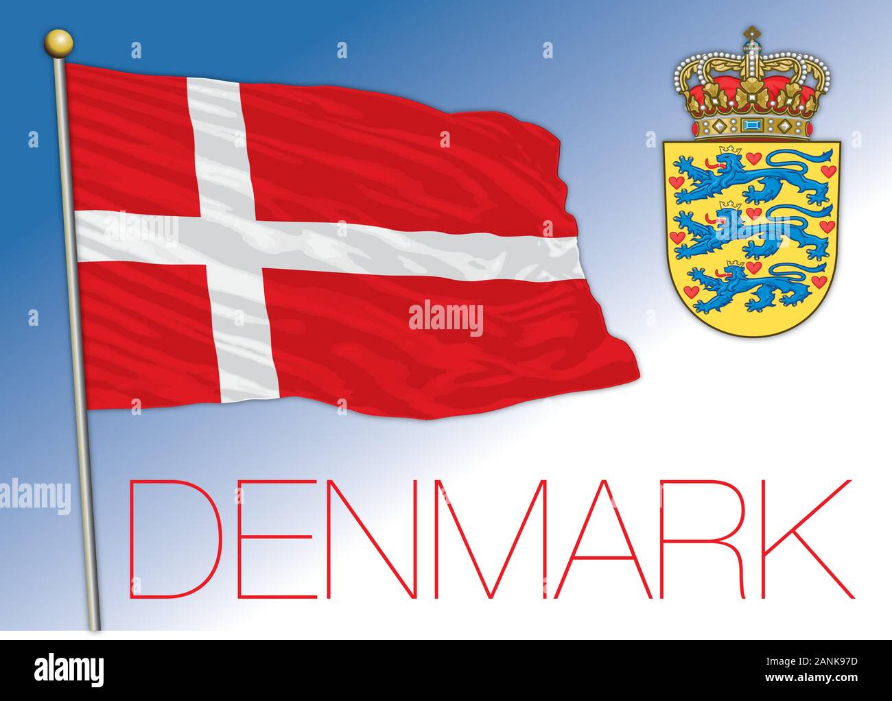 Denmark official national flag and coat of arms, European Union, vector ...