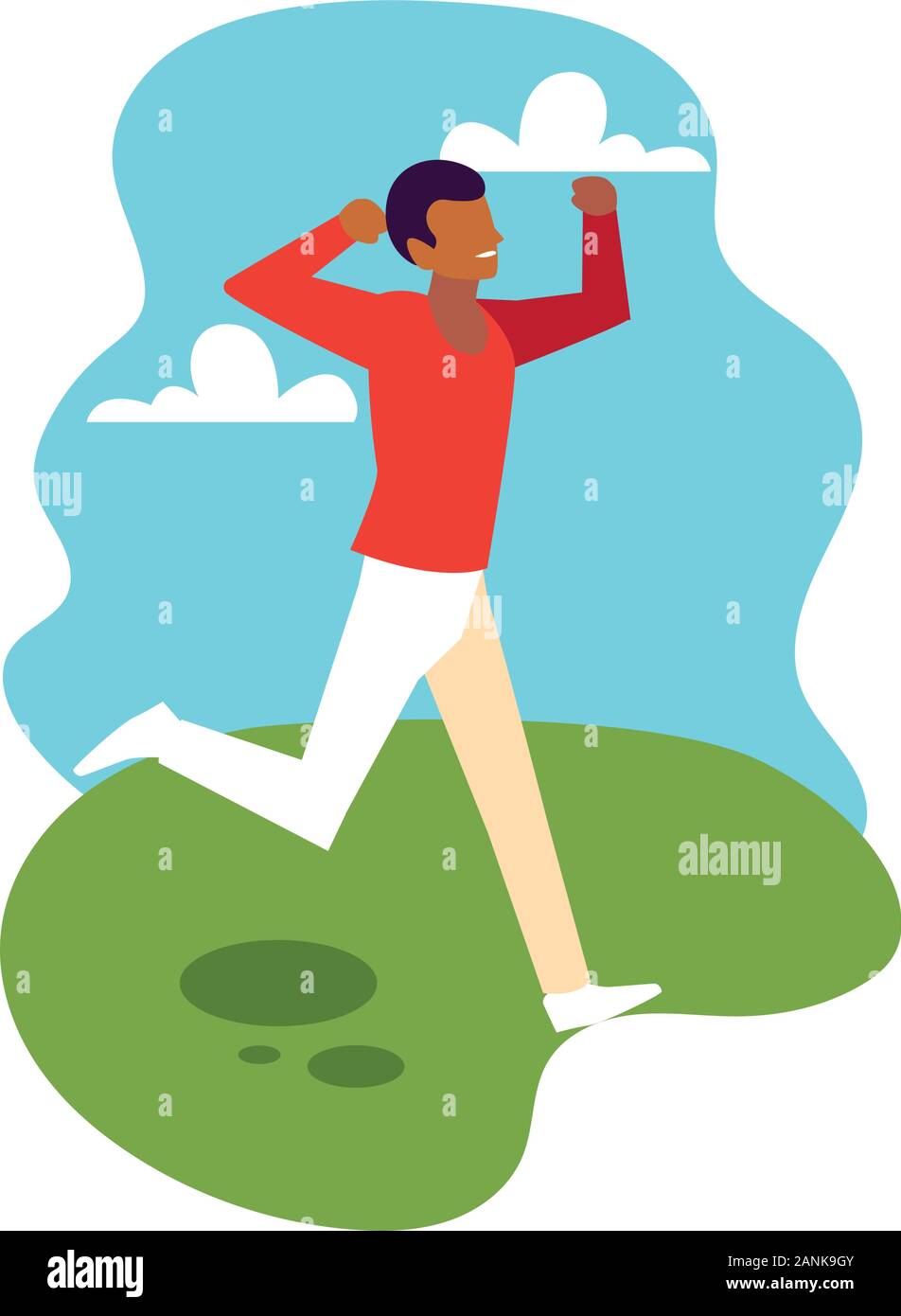 man in pose of dancing in landscape background vector illustration ...