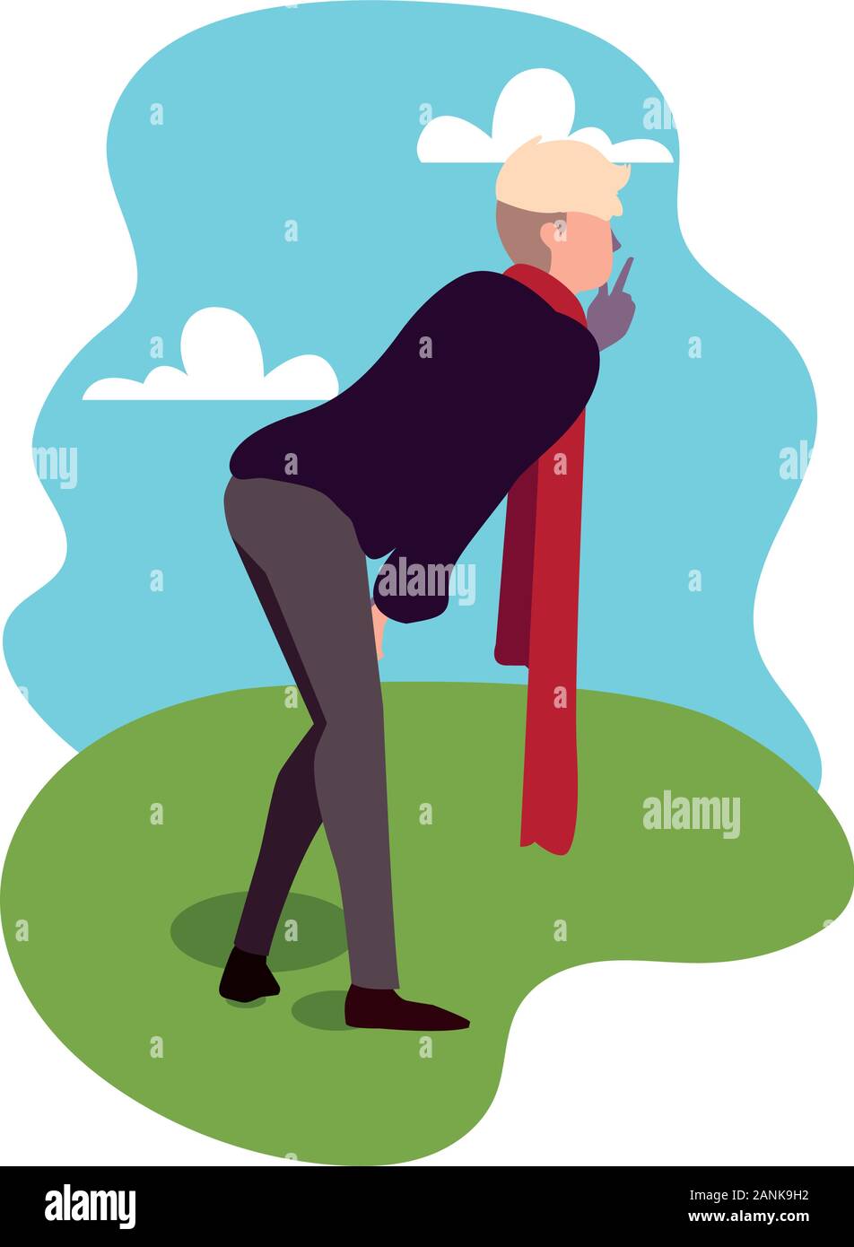 young man of back position on background landscape vector illustration ...