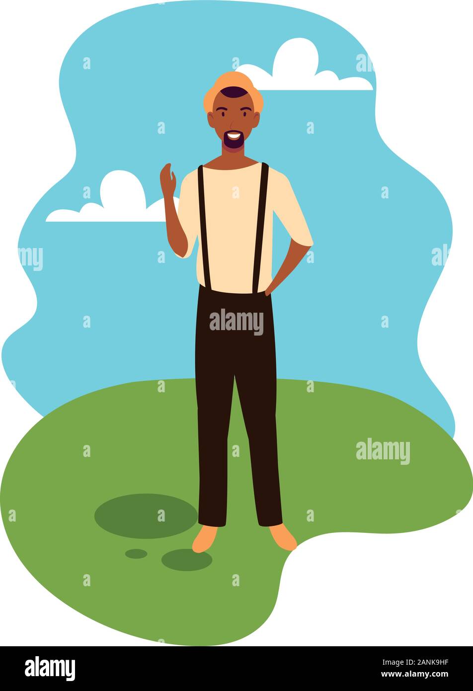 young man standing with landscape background vector illustration design ...