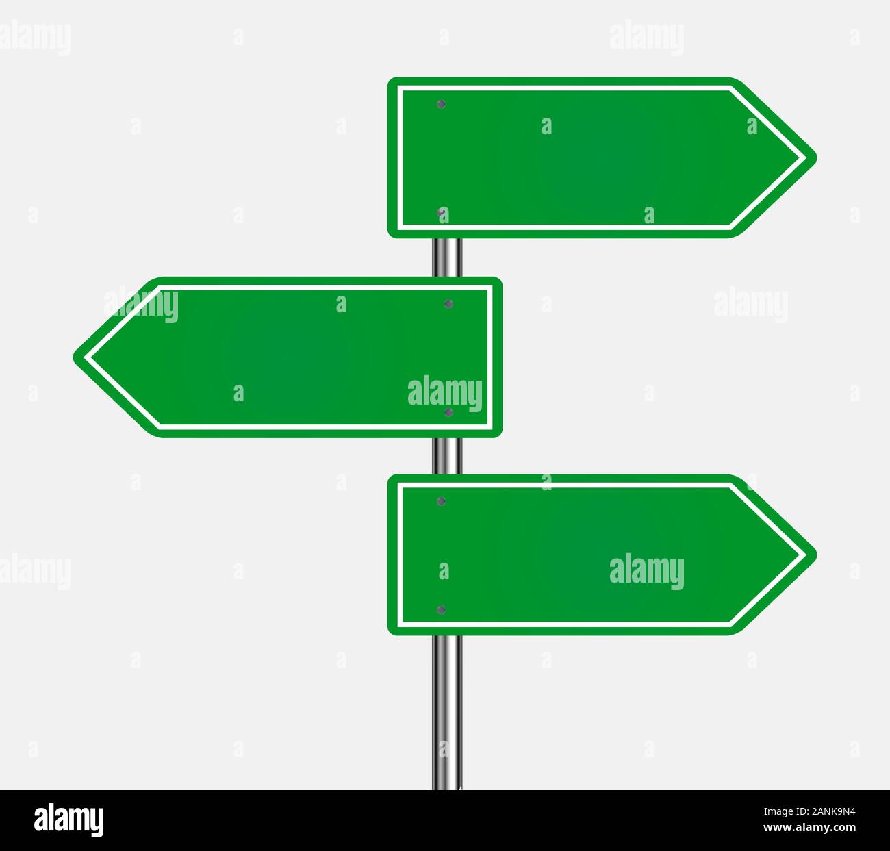 Green road signs. Blank traffic label are empty. Caution, attention ...