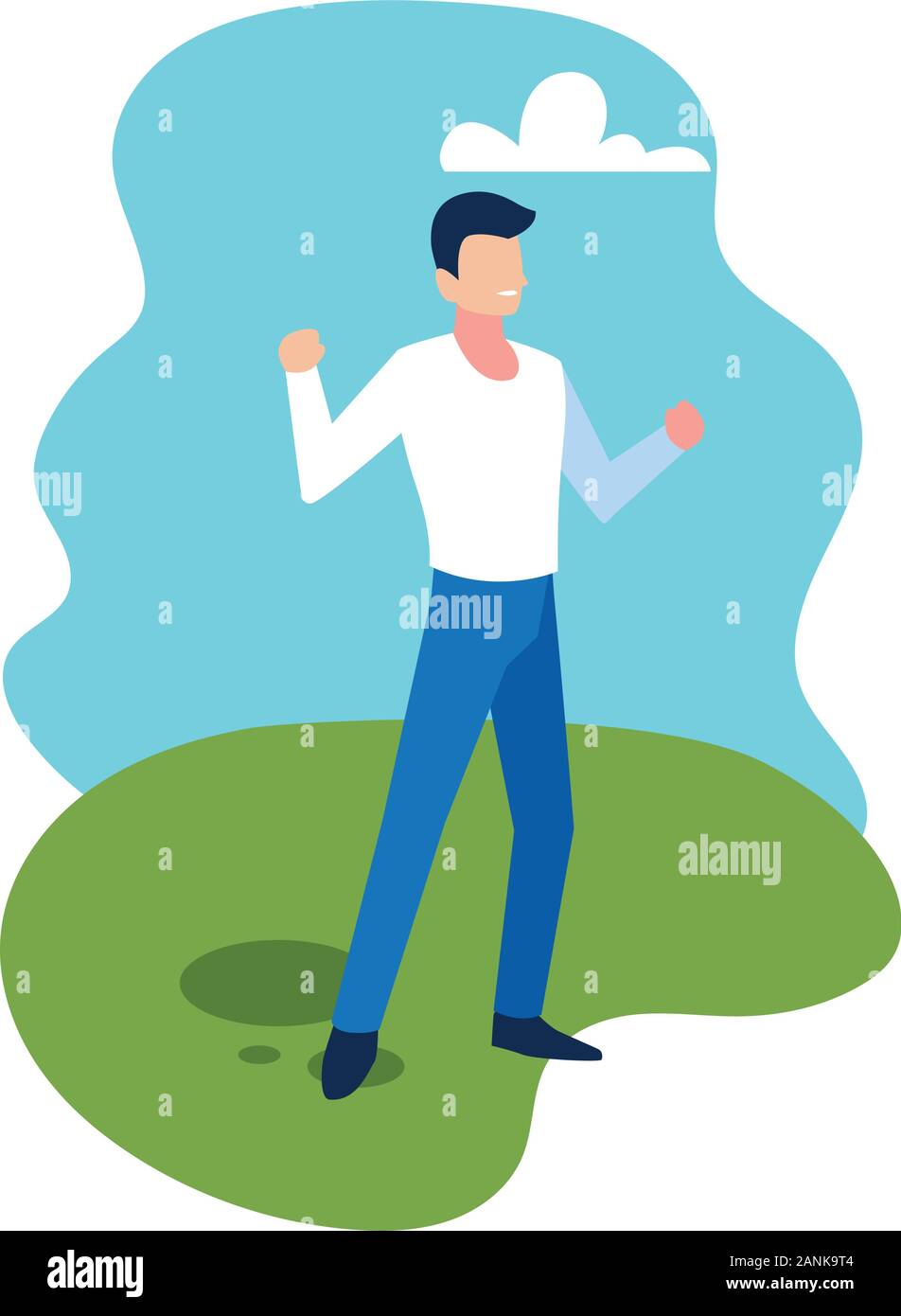 man in pose of dancing in landscape background vector illustration ...