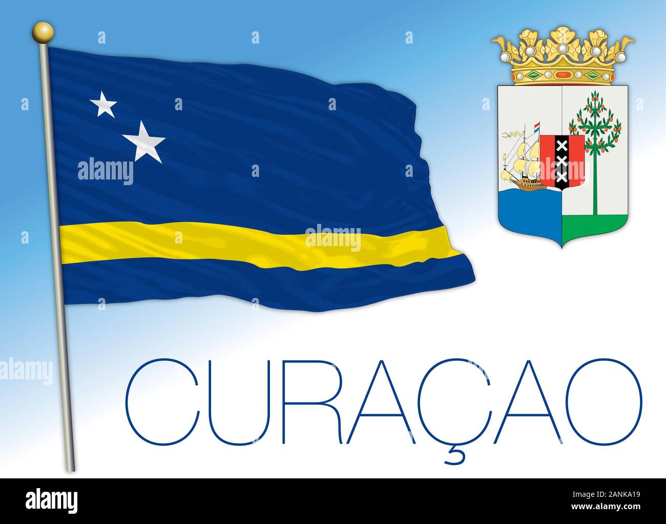 Curacao official national flag and coat of arms, vector illustration ...