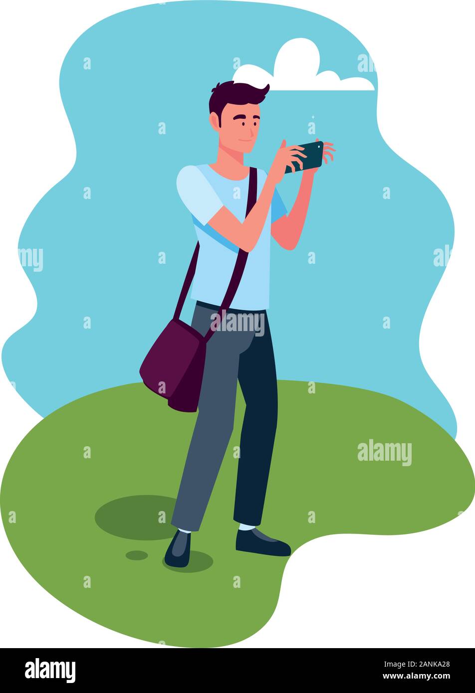 man taking a photo with background landscape vector illustration design ...