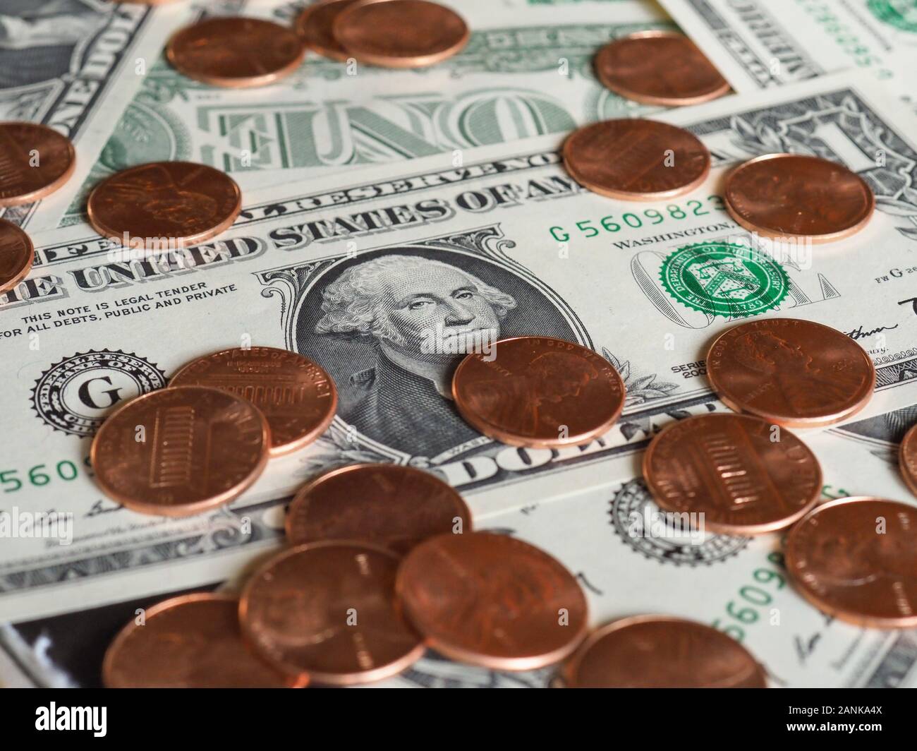 Dollar banknotes and coins (USD), currency of United States Stock Photo ...