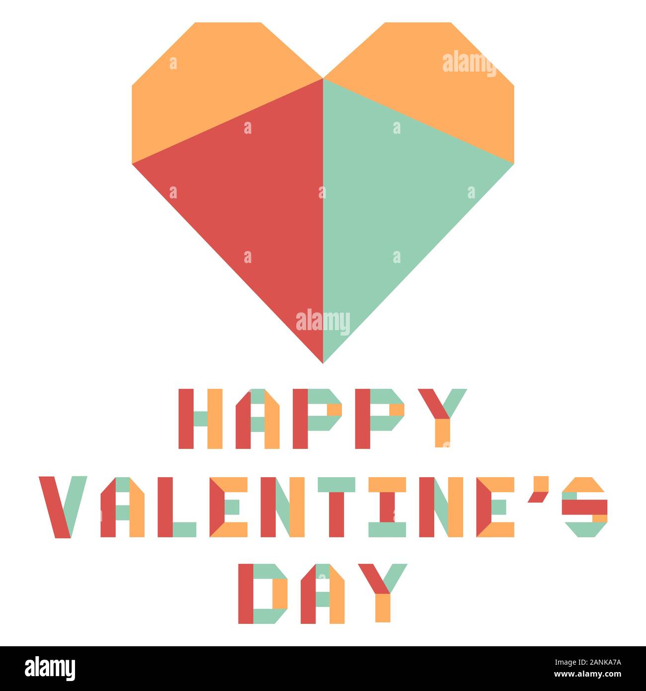 Vector illustration Origami heart and origami lettering Happy Valentine ...