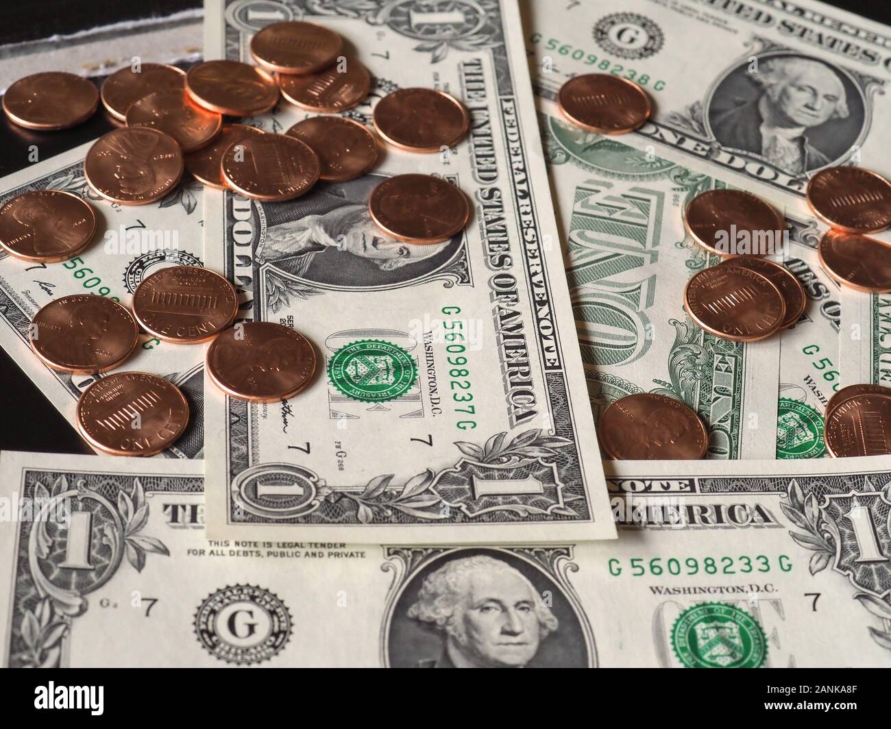 Dollar banknotes and coins (USD), currency of United States Stock Photo ...