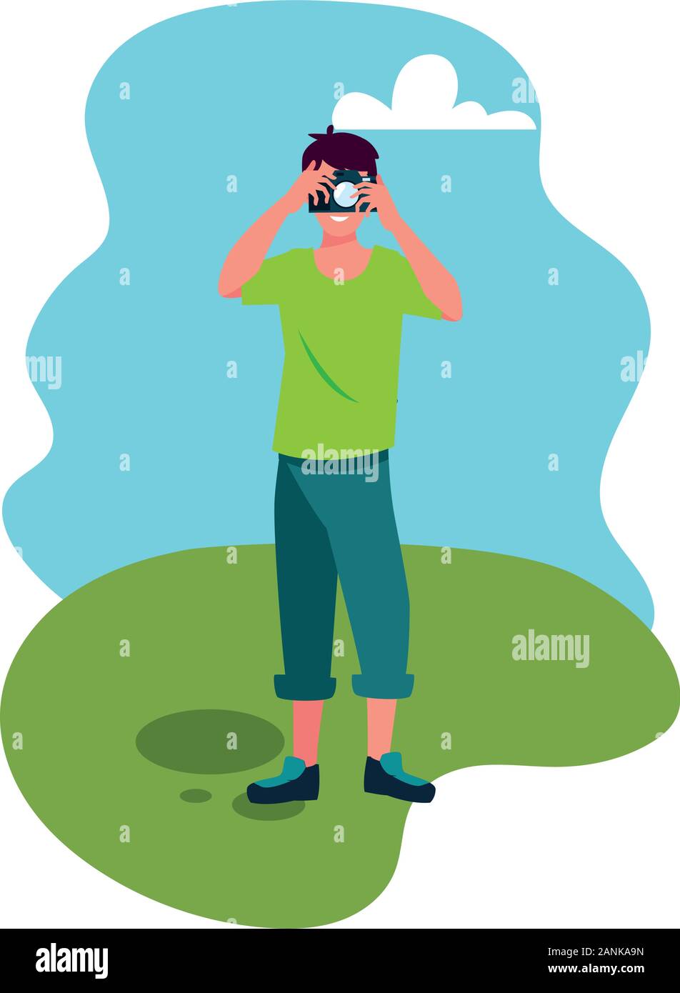 man taking a photo with background landscape vector illustration design ...