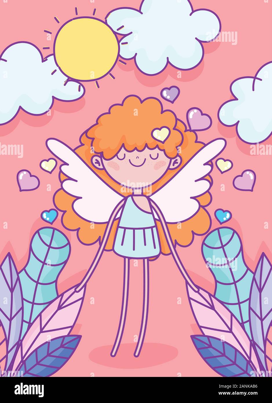 happy valentines day, flying cute cupid hearts love foliage sun sky ...