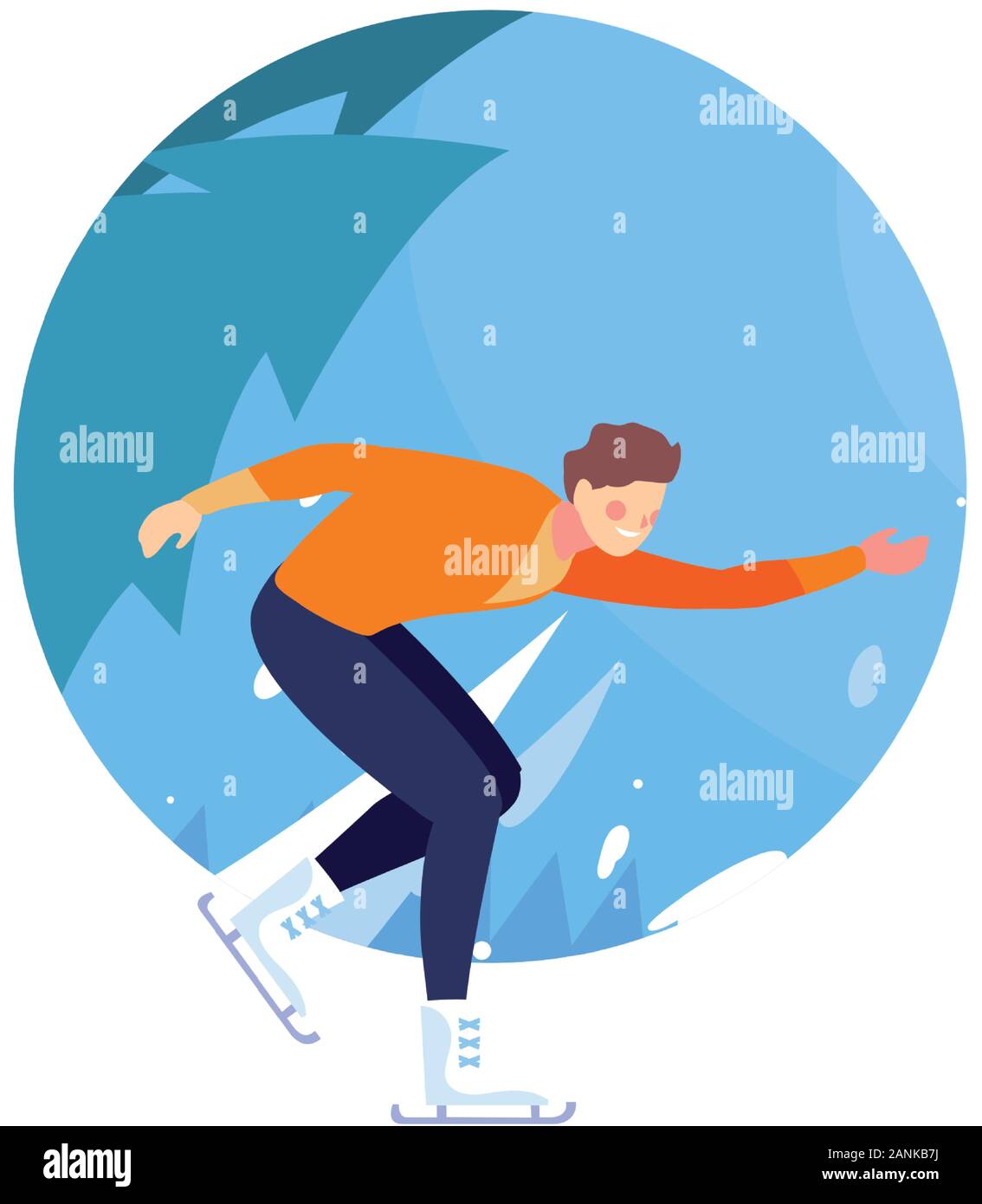 man practicing figure skating with landscape of winter vector ...