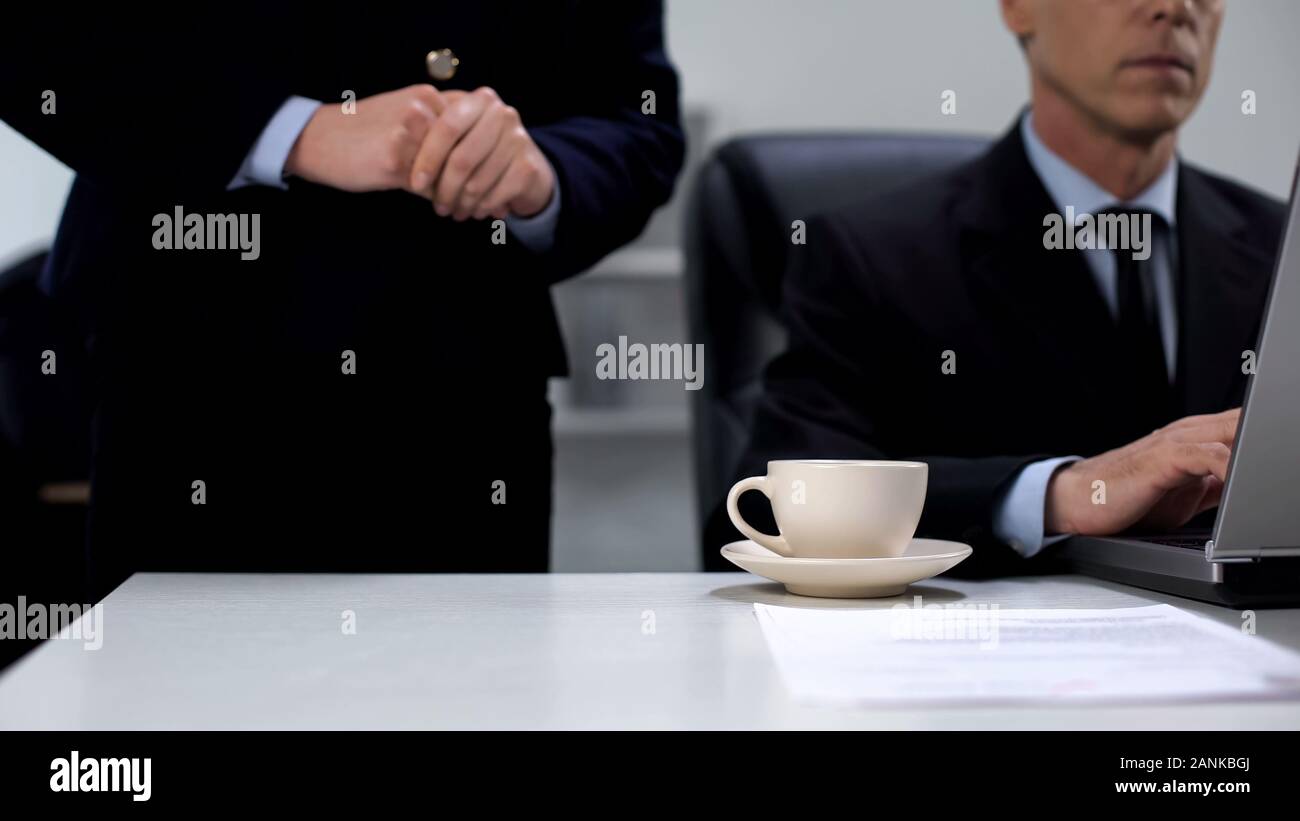 Secretary brought coffee cup to boss, service staff, company work ...