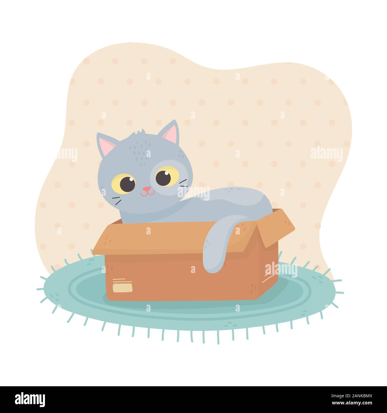 pet cat cartoon in cardboard box on carpet vector illustration Stock ...