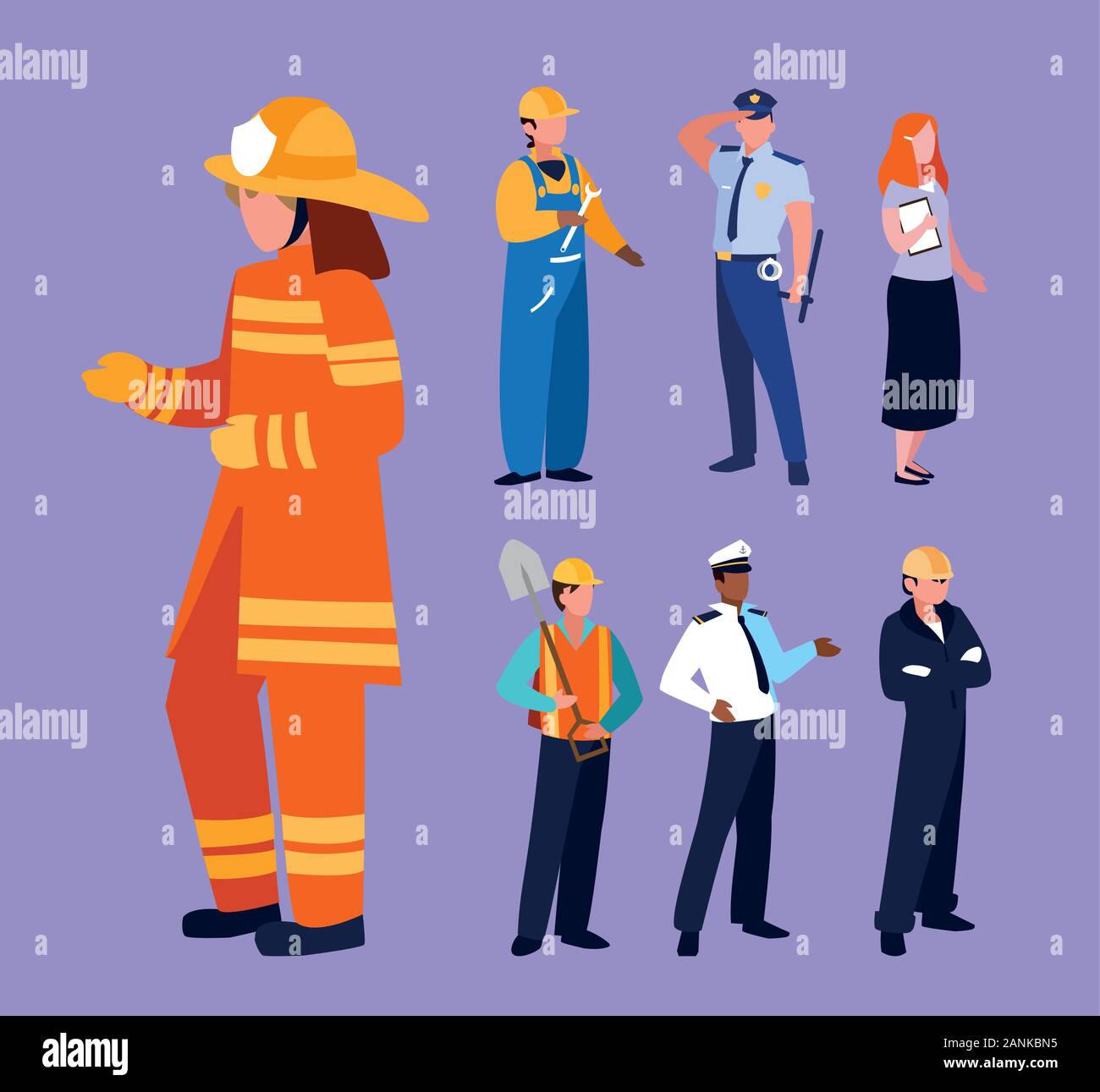 set of professions people with uniform of work vector illustration ...