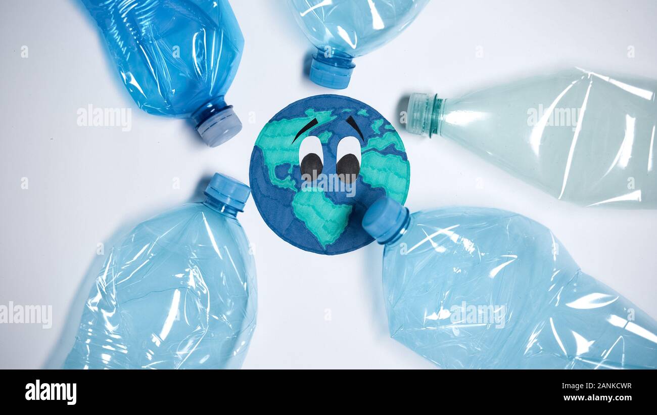 Many plastic bottles polluting earth, harm of extra litter, ecological ...