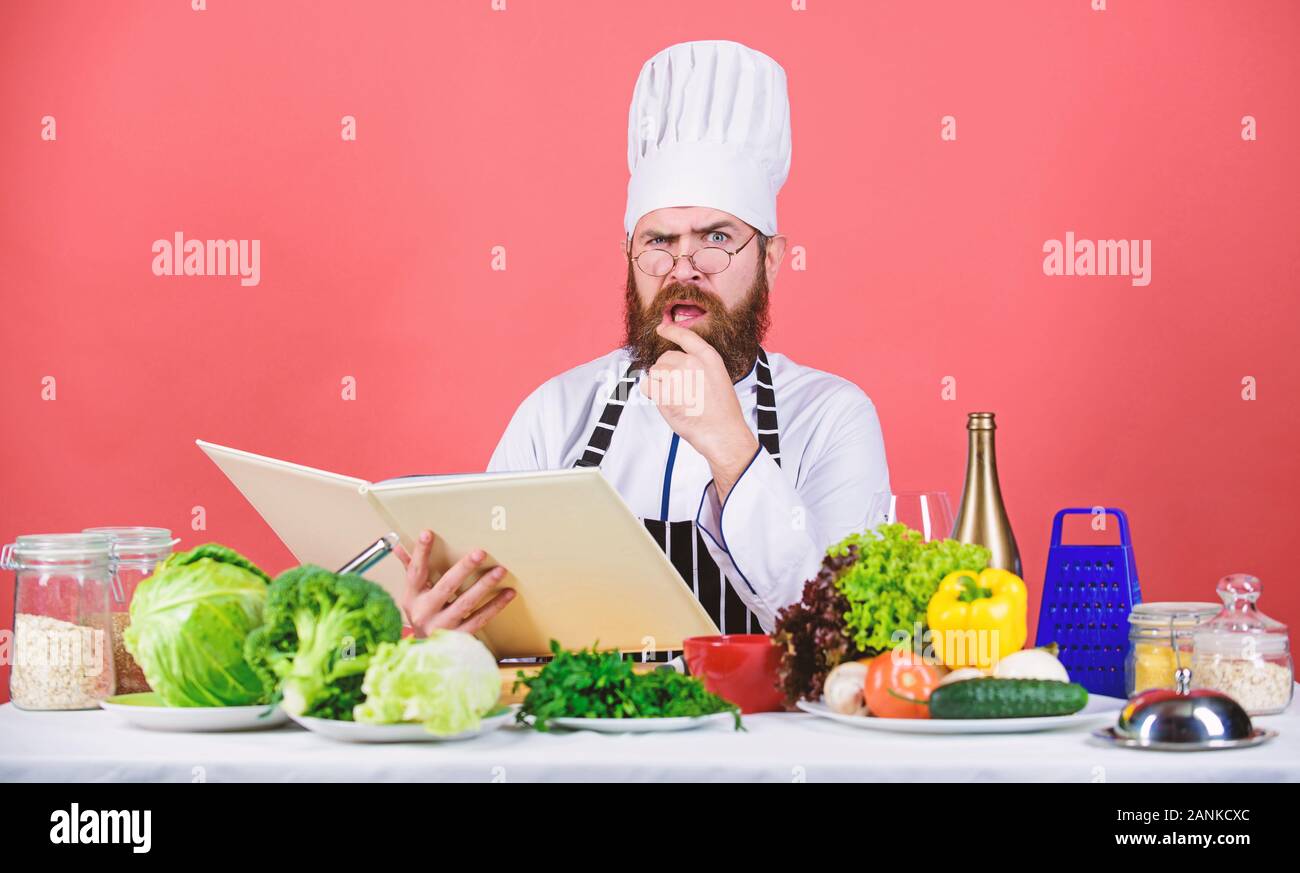 Bearded man cook in kitchen, culinary. Healthy food cooking. Dieting ...