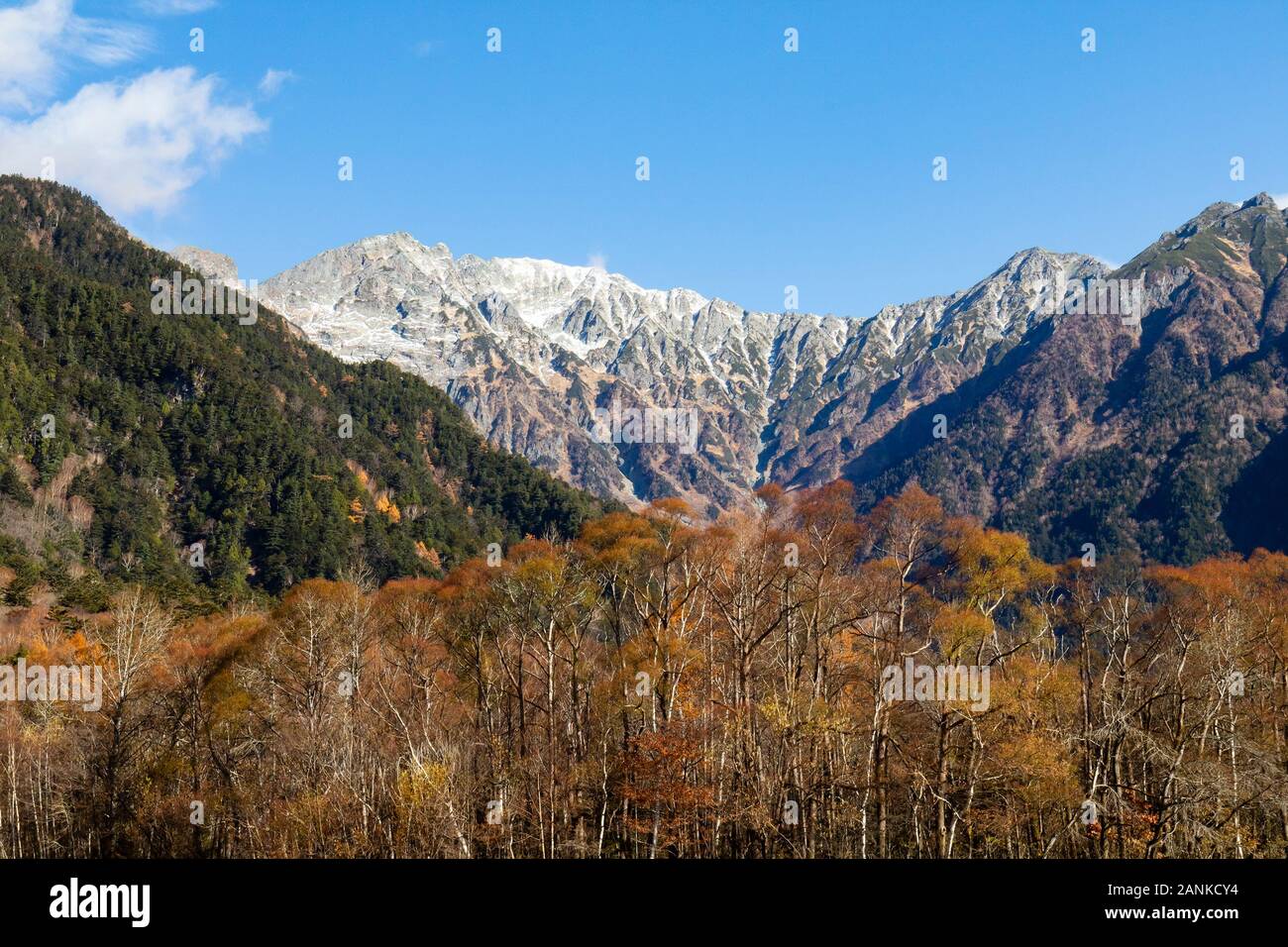 The japanese alps, their summits with residues of snow, at autumn time ...