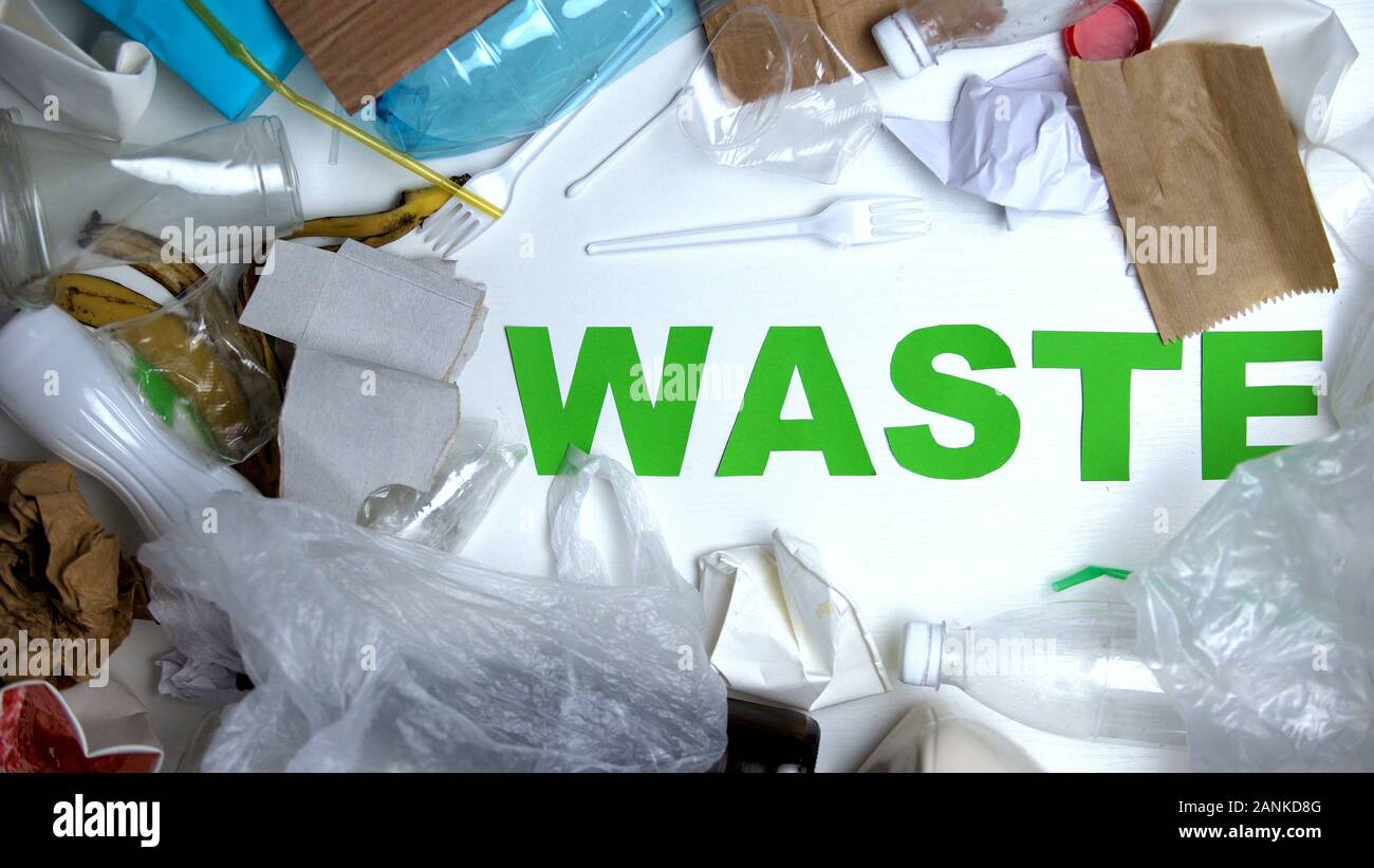 Garbage lying around waste phrase against white background, ecology ...