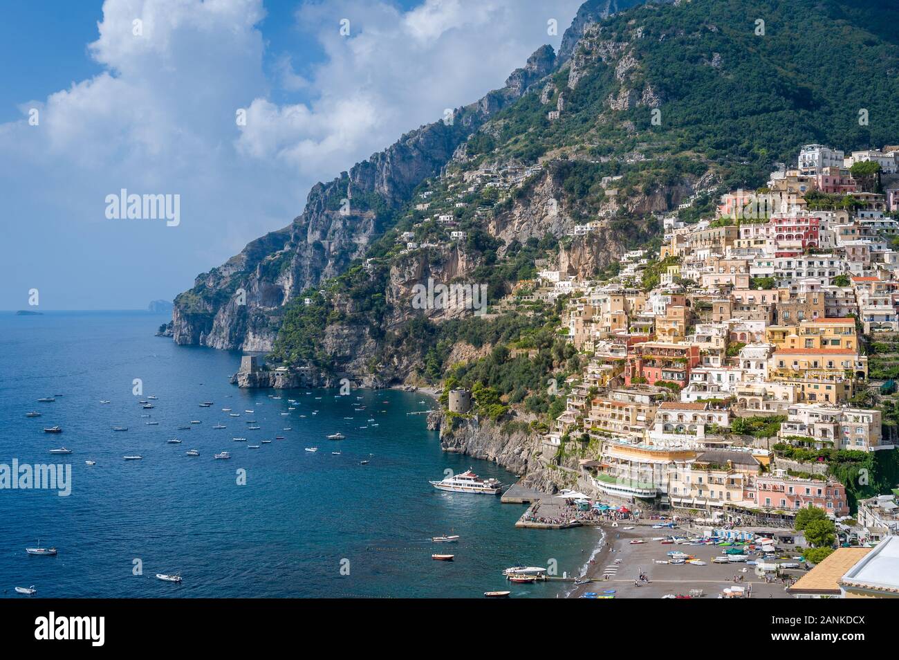 Aerial view positano italy boats hi-res stock photography and images ...