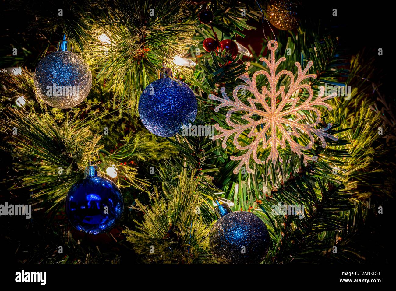 Christmas Tree with Lights and Ornaments Stock Photo - Alamy