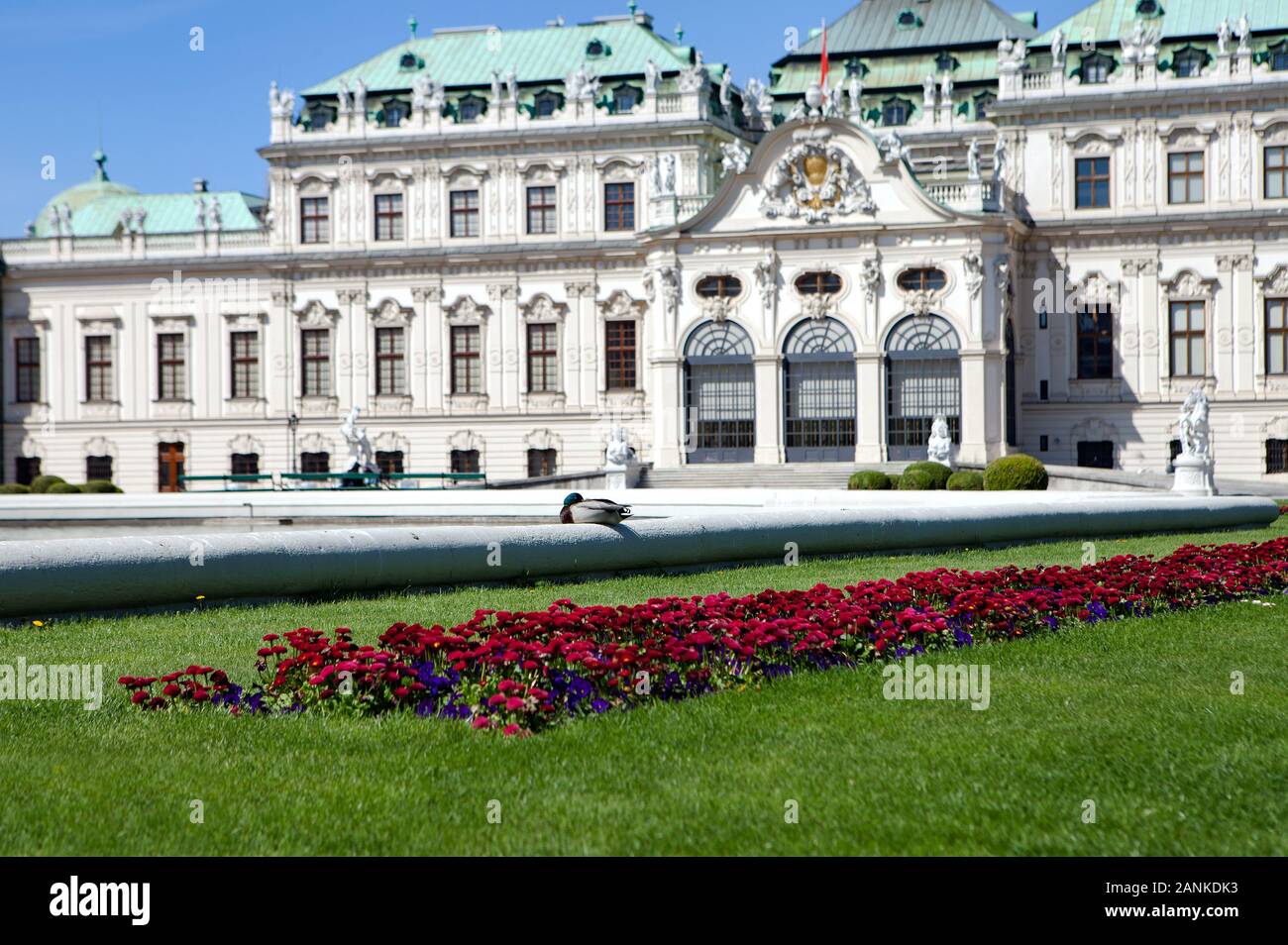 VIENNA, AUSTRIA - April 21, 2018: Belvedere Palace and garden in Vienna ...