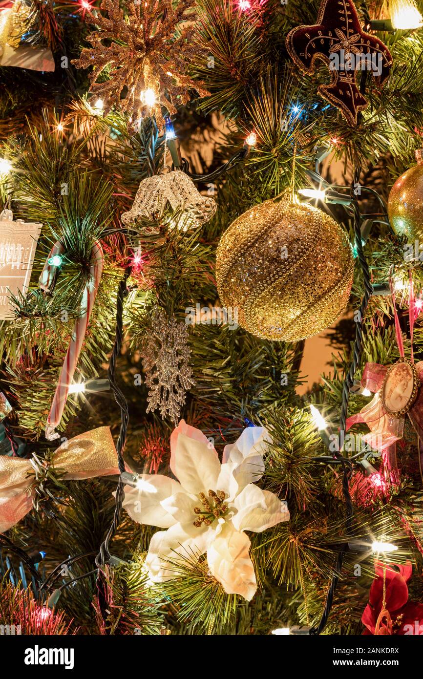 Christmas Tree with Ornaments and Lights Stock Photo - Alamy