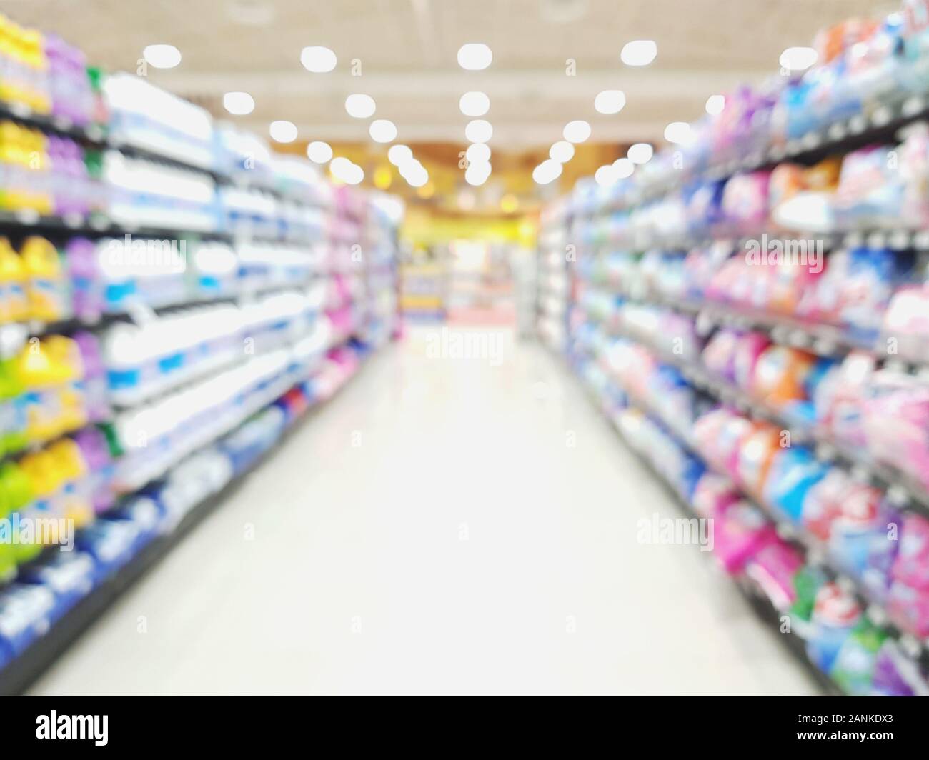Perspective interior of store market blurred background Stock Photo - Alamy
