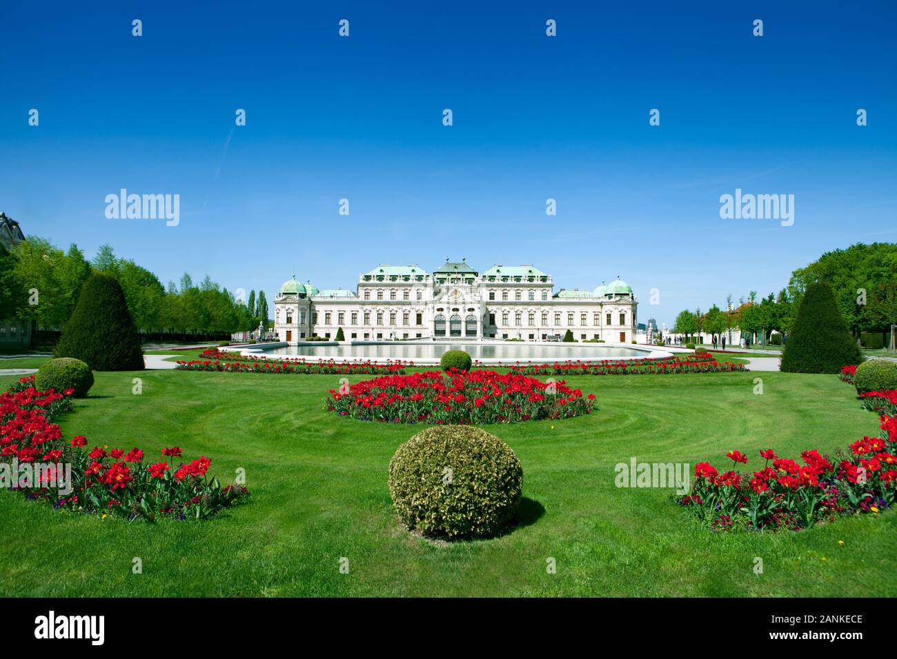 VIENNA, AUSTRIA - April 21, 2018: Belvedere Palace and garden in Vienna ...