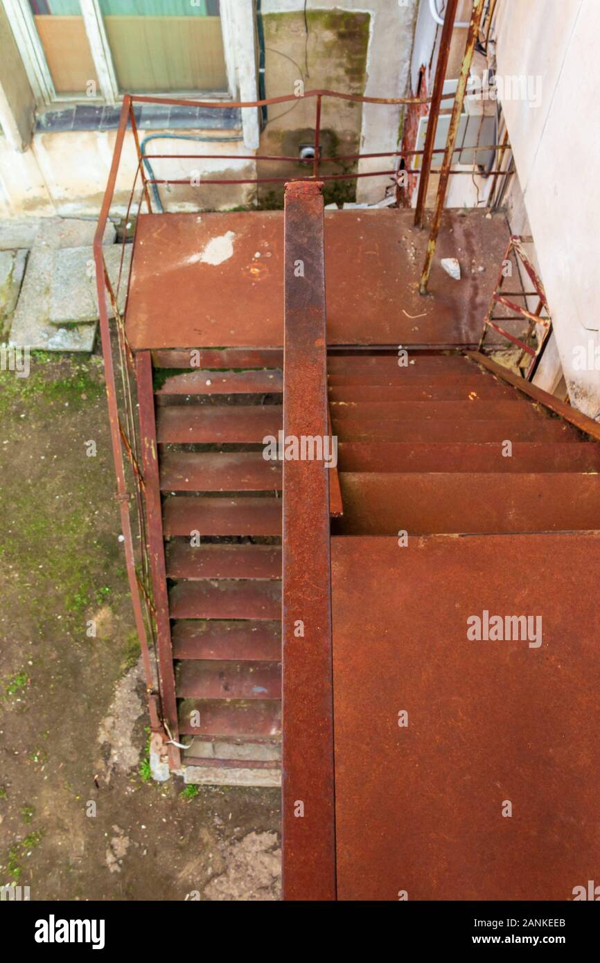 metal stairs. abandoned urban background full of rusty texture. view ...