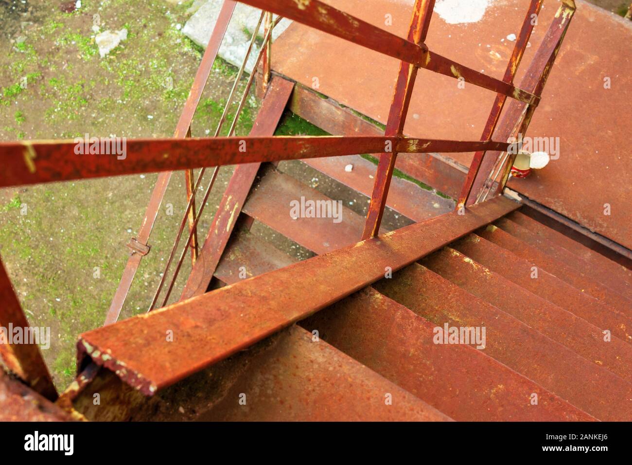 metal stairs. abandoned urban background full of rusty texture. view ...