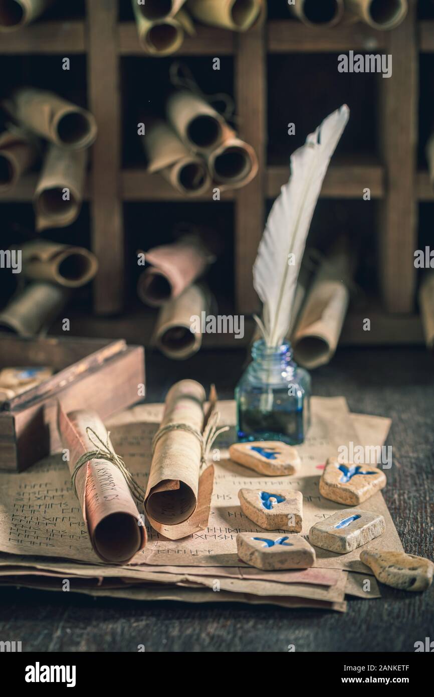 Vintage fortune teller from rune stones based on antique scrolls Stock ...