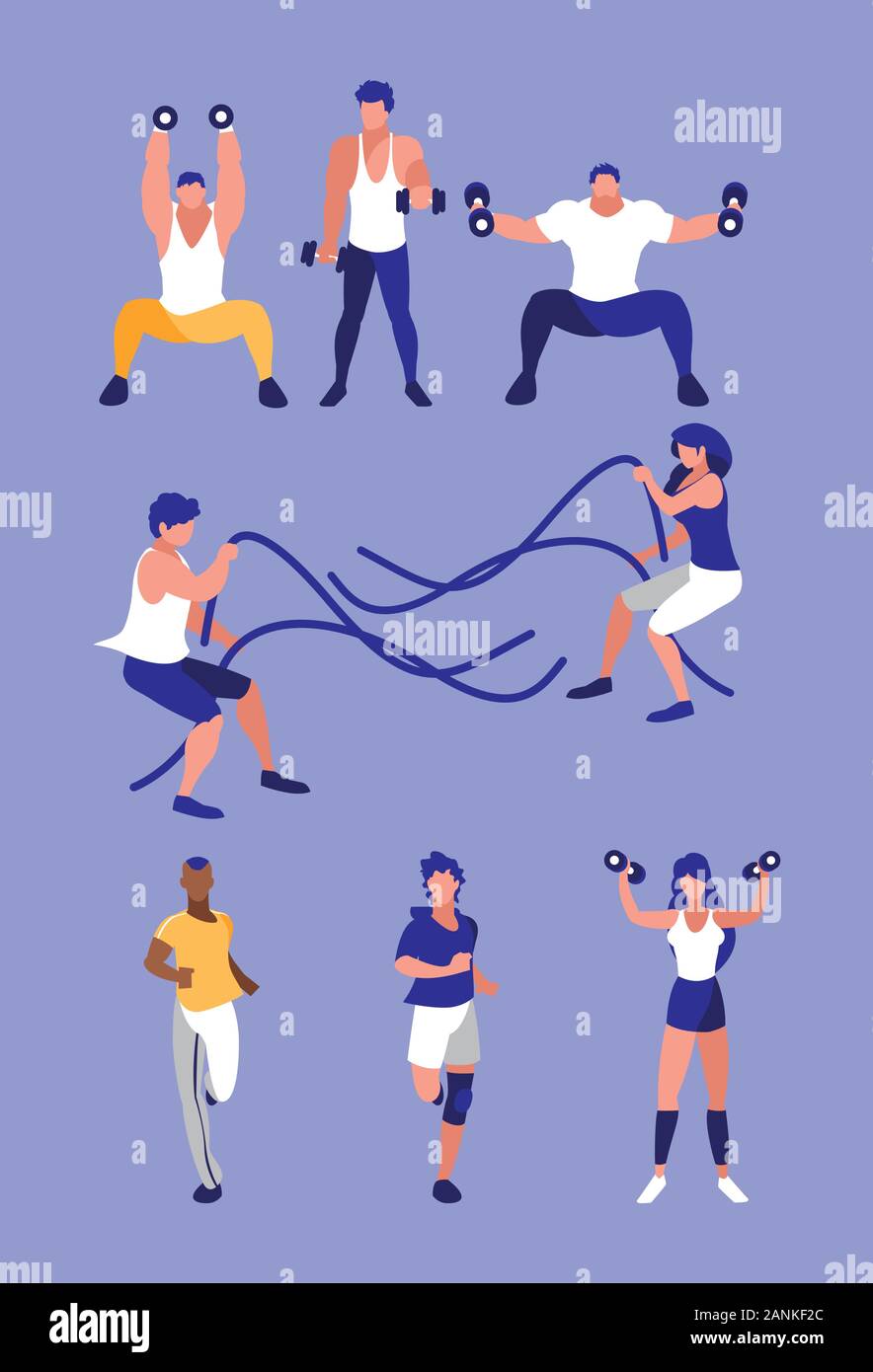 set of people doing recreational activities vector illustration design ...